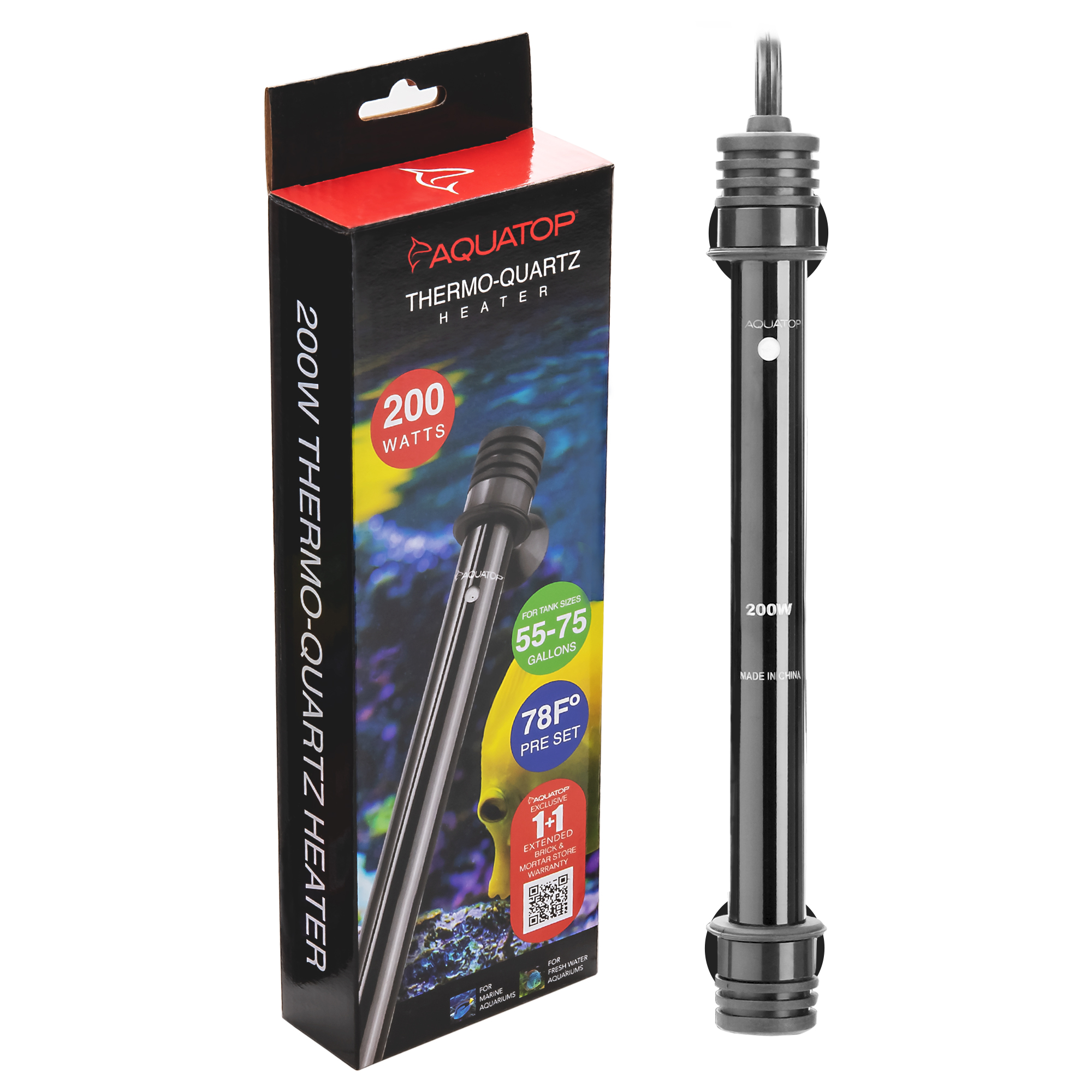 TQ-200W 200-Watt THERMO-QUARTZ Fully Submersible Pre-set Heater | Aquatop