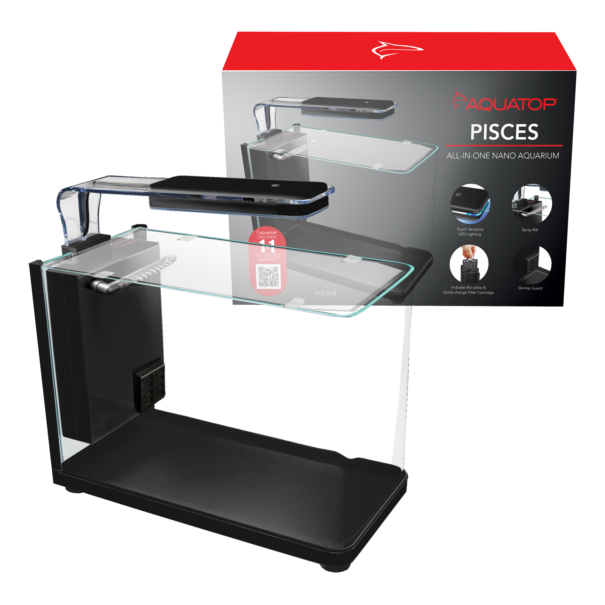 AQUATOP PCS-5GB PISCES 5 Gallon Modern Bullet Shaped Glass Aquarium Kit ...