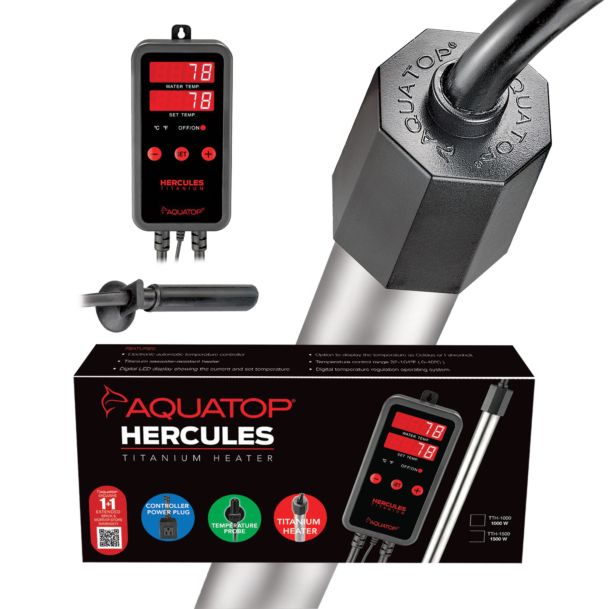 TTH-1000 1000-Watt Titanium Tube Heater w/ Digital Controller | Aquatop